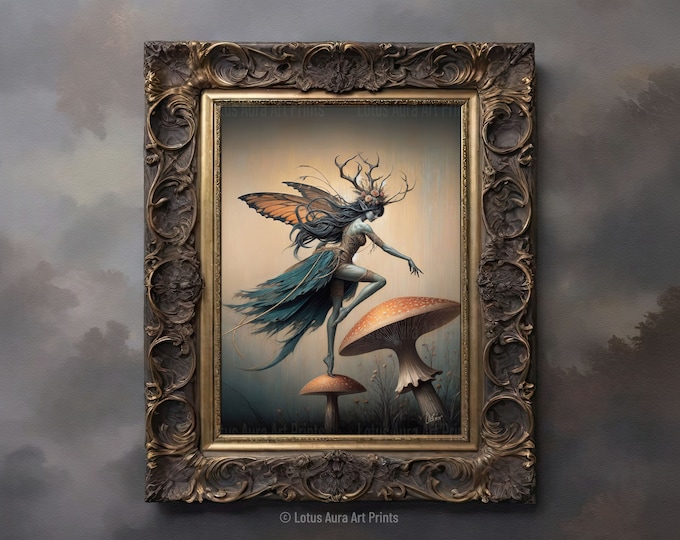 Whimsical Fae Art Print - Fantasy Cottagecore Picture, Mushroom Fairy ...