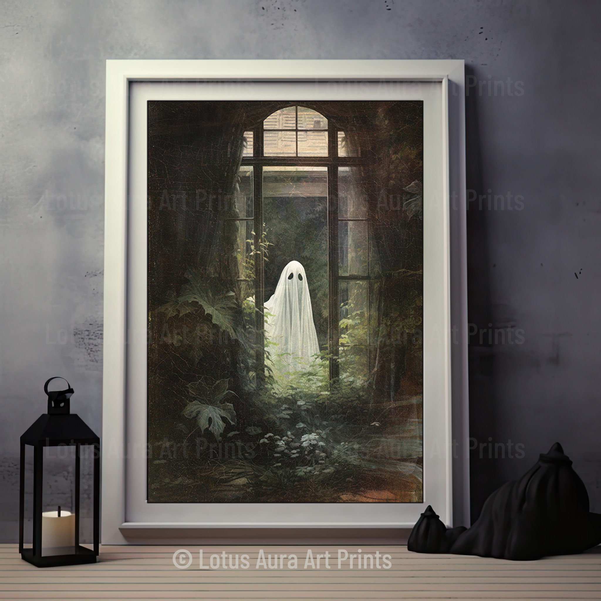 Ghost Looking In, Vintage Poster, Halloween Decor, Sheeted Ghost Art ...