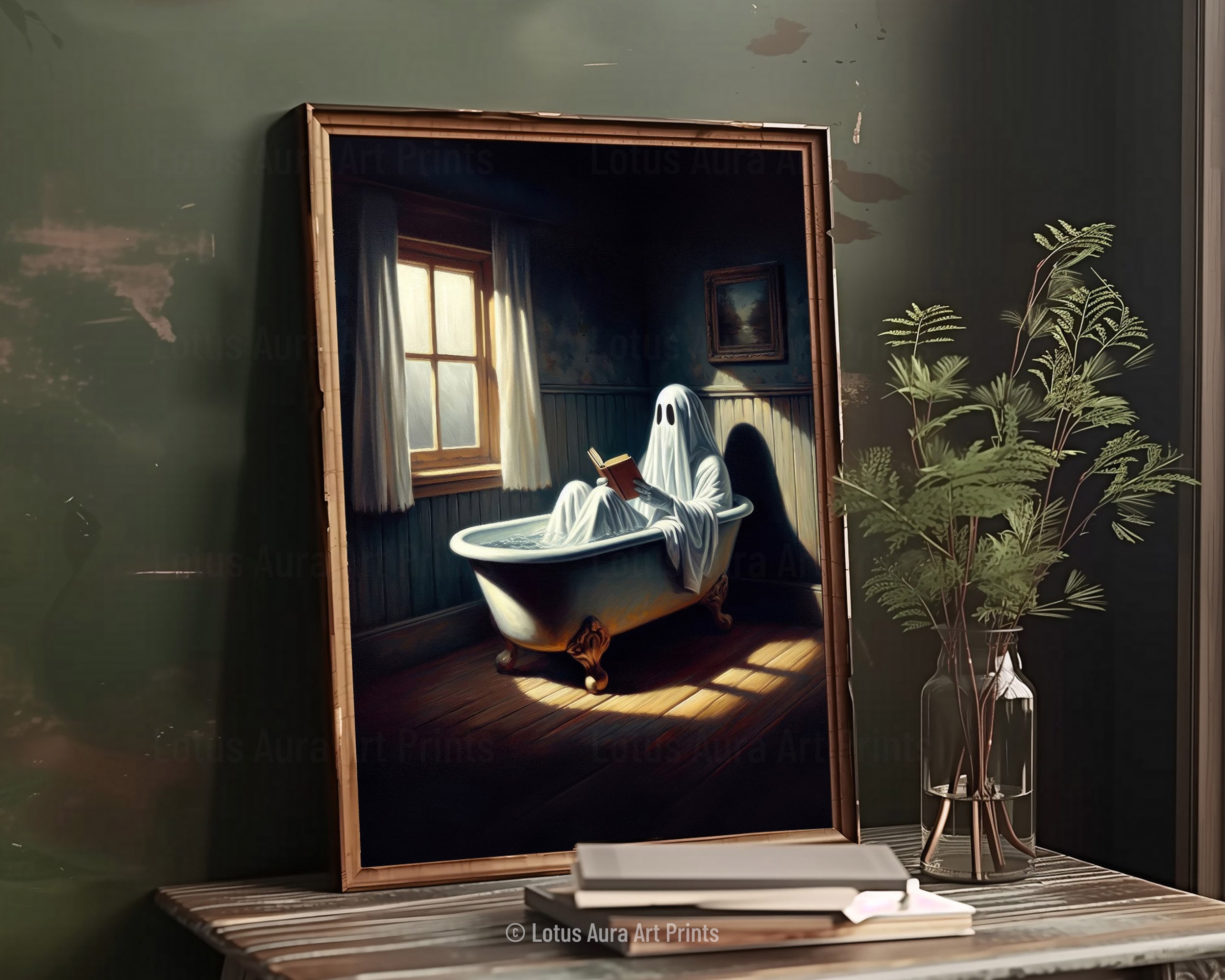 Ghost in Bathtub Bubble Bath Print,canvas,ghost Bathroom Halloween ...