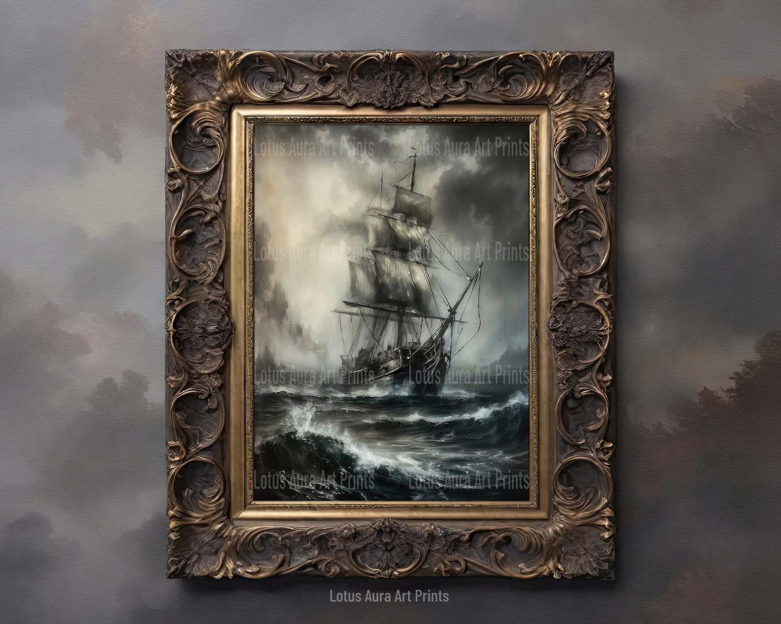 Ship in Stormy Sea Print,coastal&ocean Aesthetic,dark Academia Decor ...