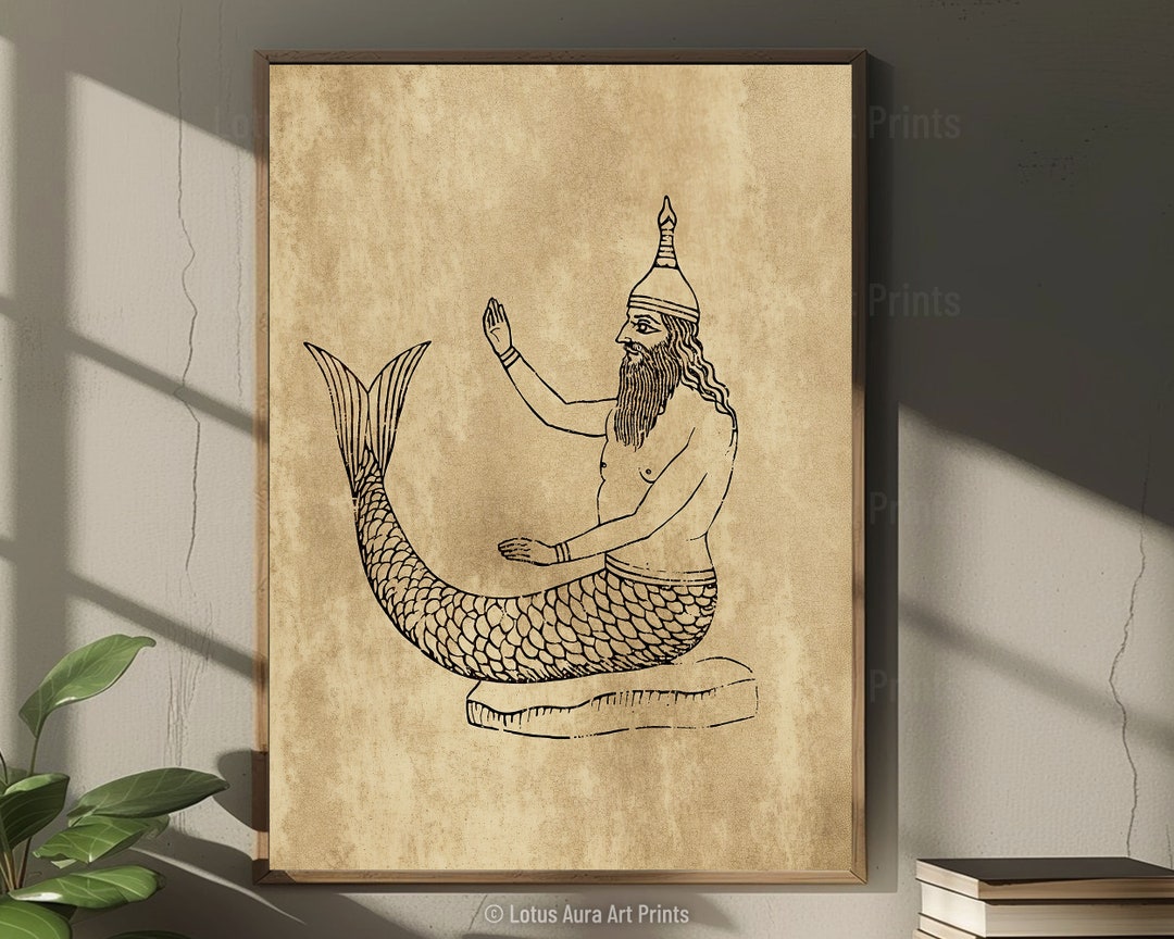 Rare Apkallu Fish-god Oannes Painting, Mesopotamian God, History Gifts ...