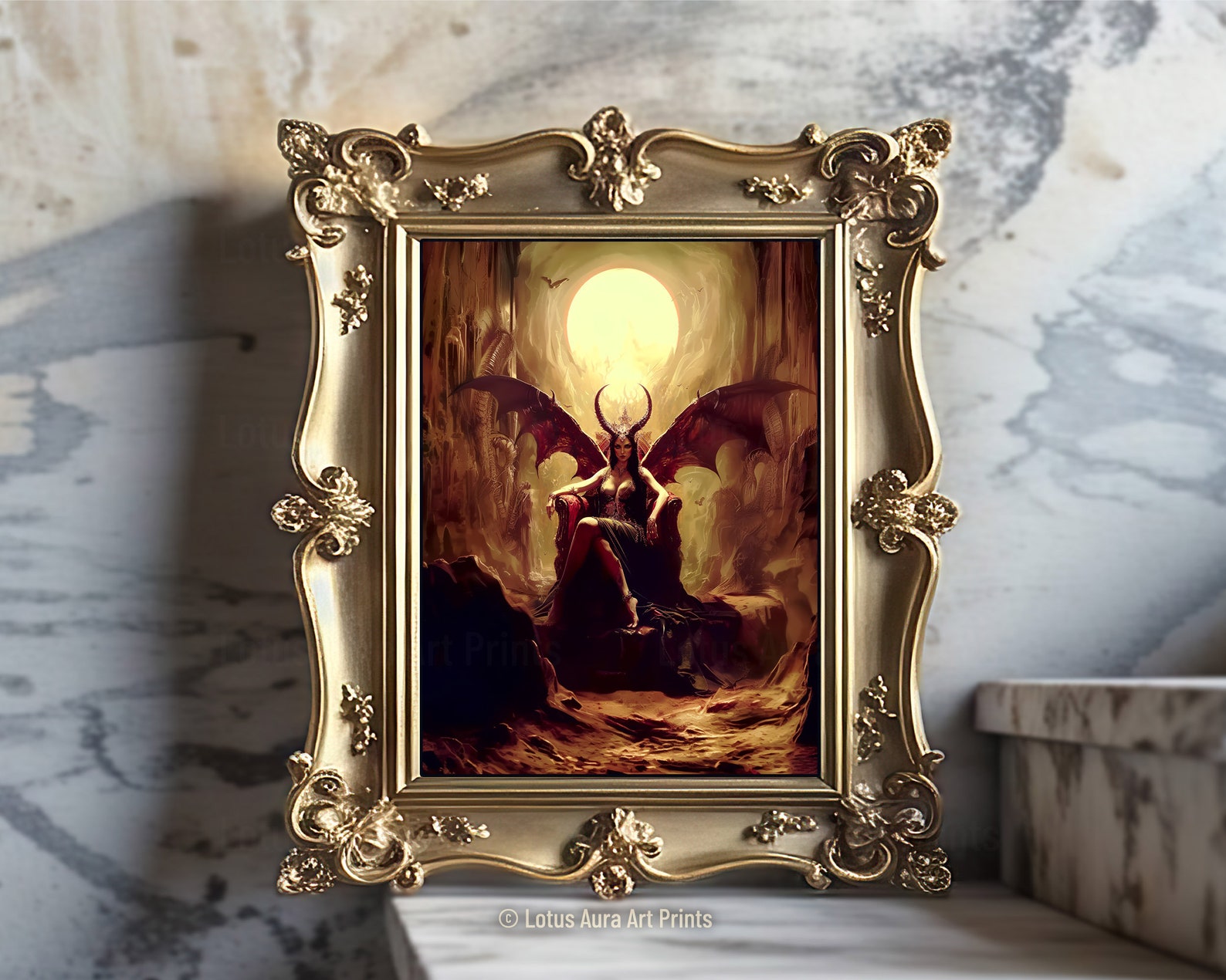 Lilith Sitting on Throne Devil Print Canvas, Demon Vintage Dark Art ...
