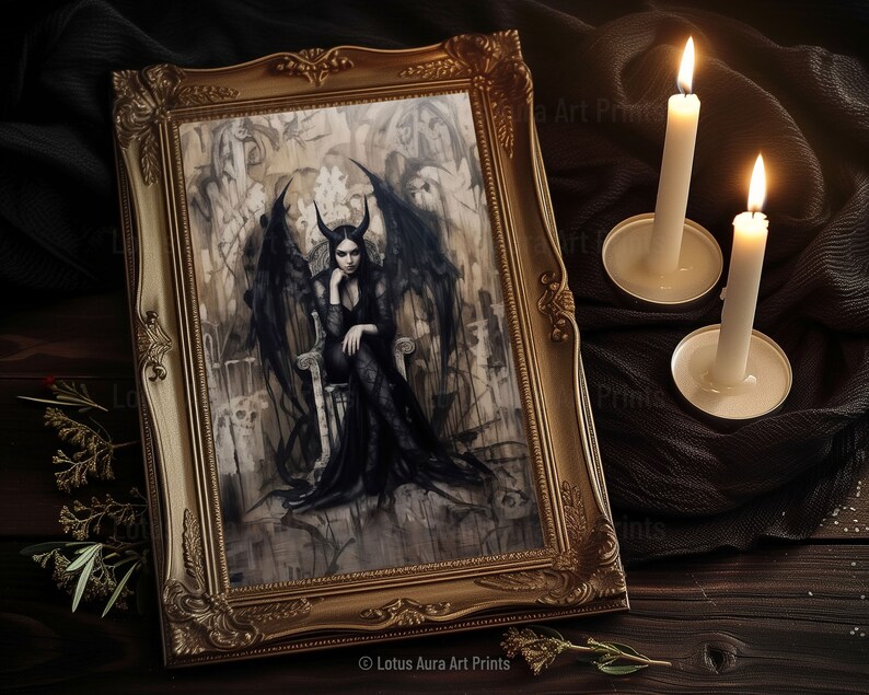 Lilith Sitting Throne Devil Print, Demon Vintage Dark Art, Occult ...