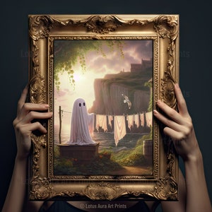 Ghost Doing Laundry Print, Gouache Painting, Ghost Laundry Print, Dark ...