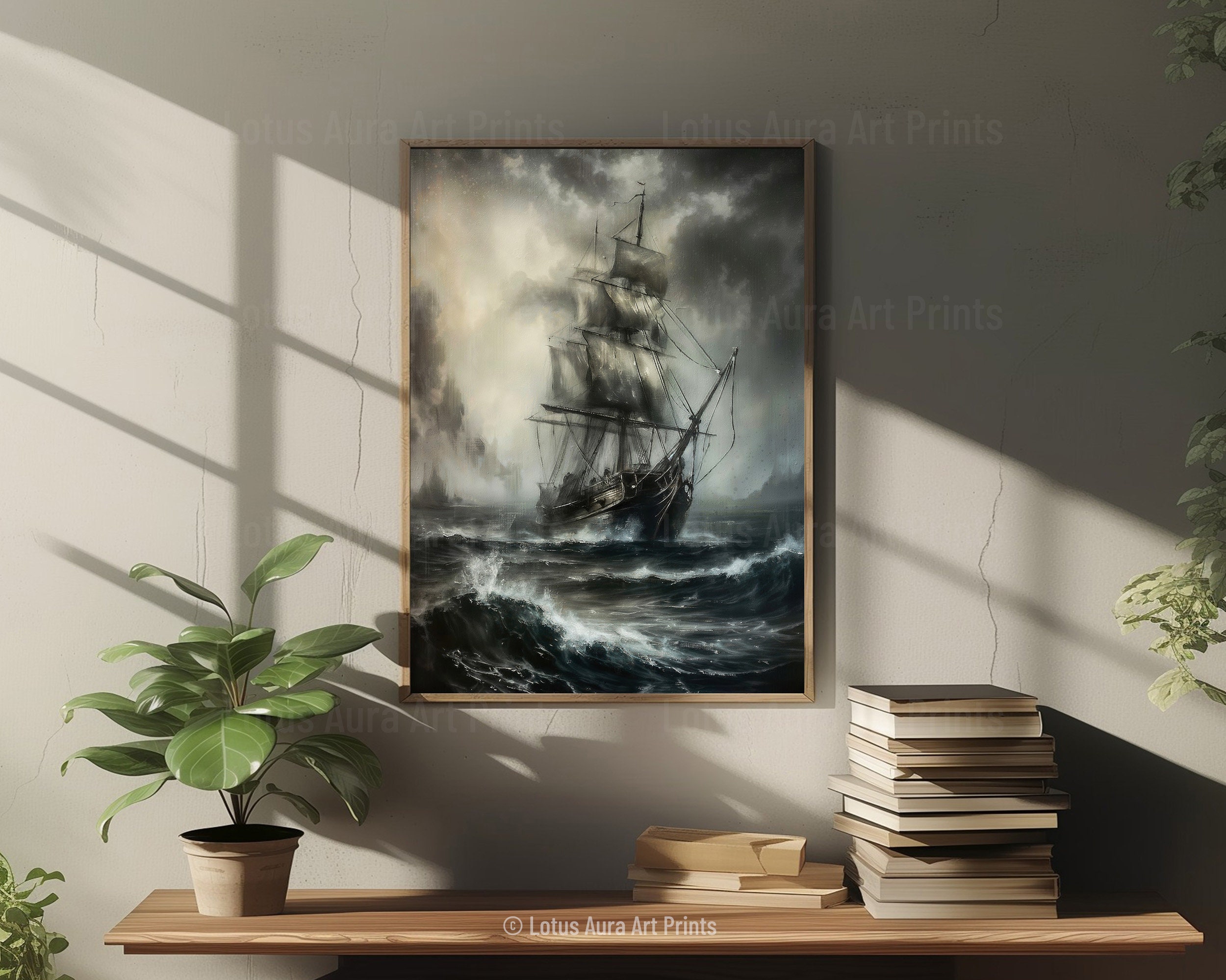 Ship in Stormy Sea, Coastal & Ocean Aesthetic, Dark Academia Decor ...