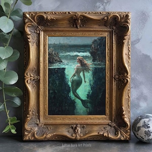 Dark Rustic Mermaid in A Tide Pool Painting,ocean Sea Nymph,coastal ...