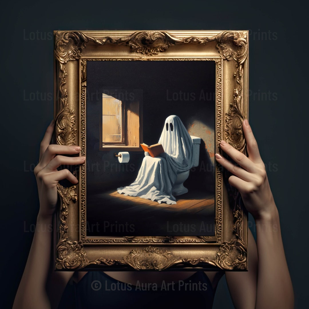 Ghost on Toilet, Ghost in Bathroom Print, Dark Academia, Vintage Poster ...