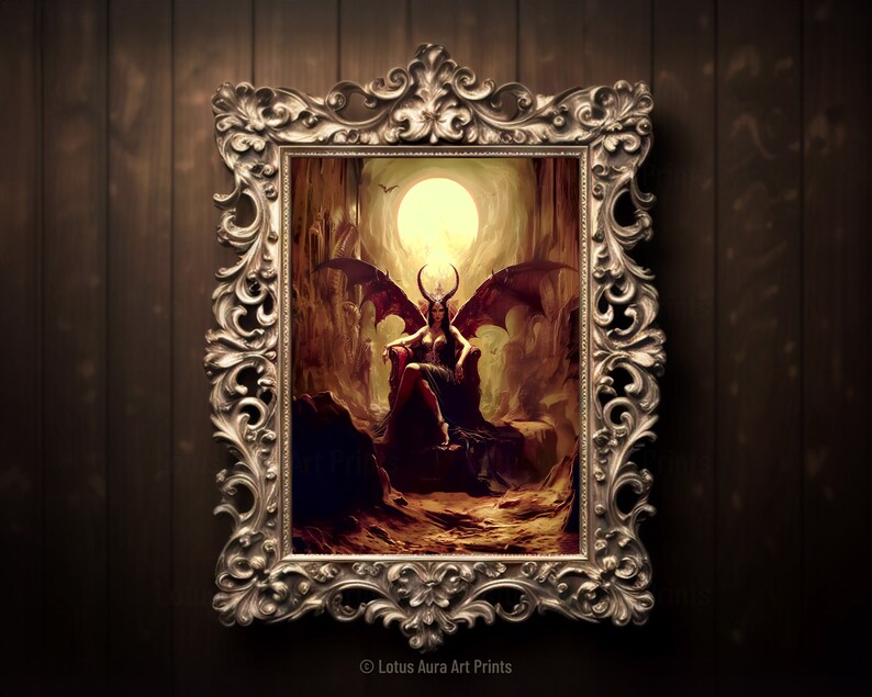 Lilith Sitting on Throne Devil Print Canvas, Demon Vintage Dark Art ...