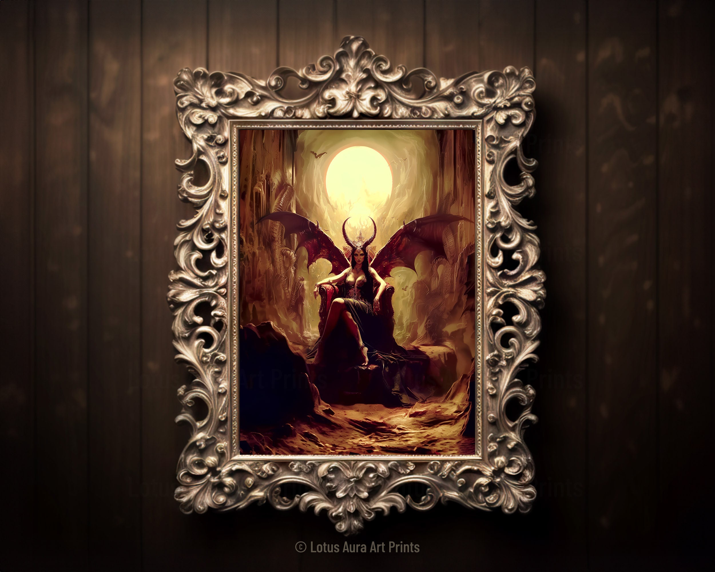 Lilith Sitting on Throne Devil Print Canvas, Demon Vintage Dark Art ...
