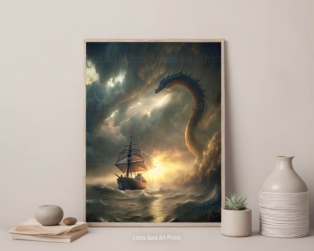 Rise of the Serpent Jormungander Print, Coastal & Ocean Aesthetic, Dark ...