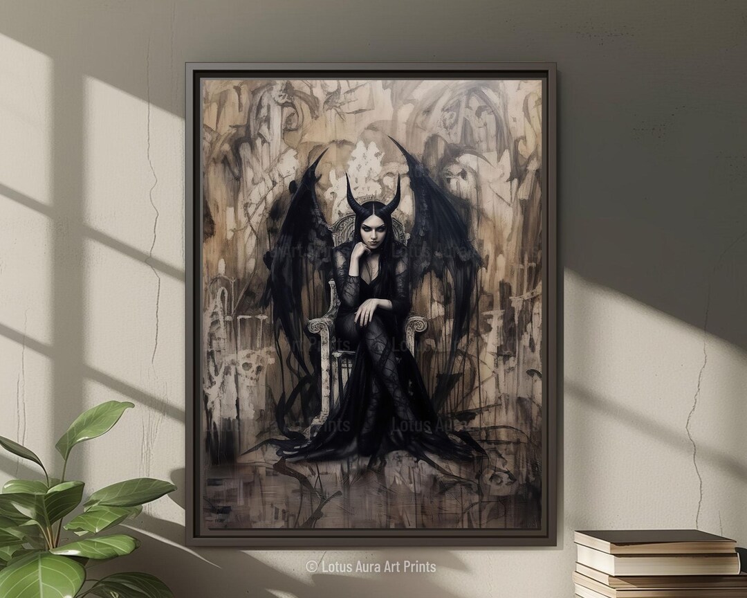 Lilith Sitting on Throne Devil Print Framed Canvas,demon Vintage Dark ...