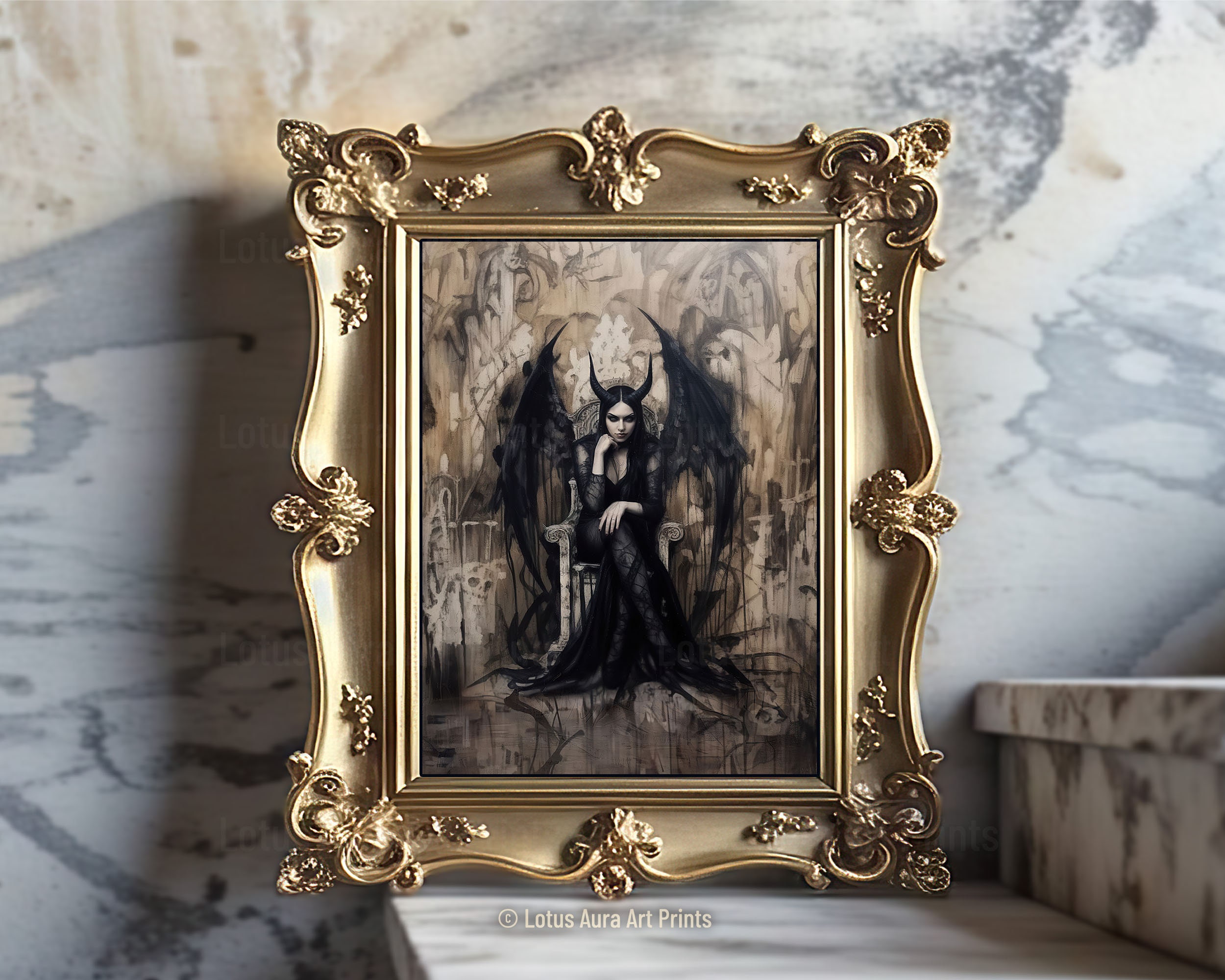 Lilith Sitting Throne Devil Print, Demon Vintage Dark Art, Occult ...