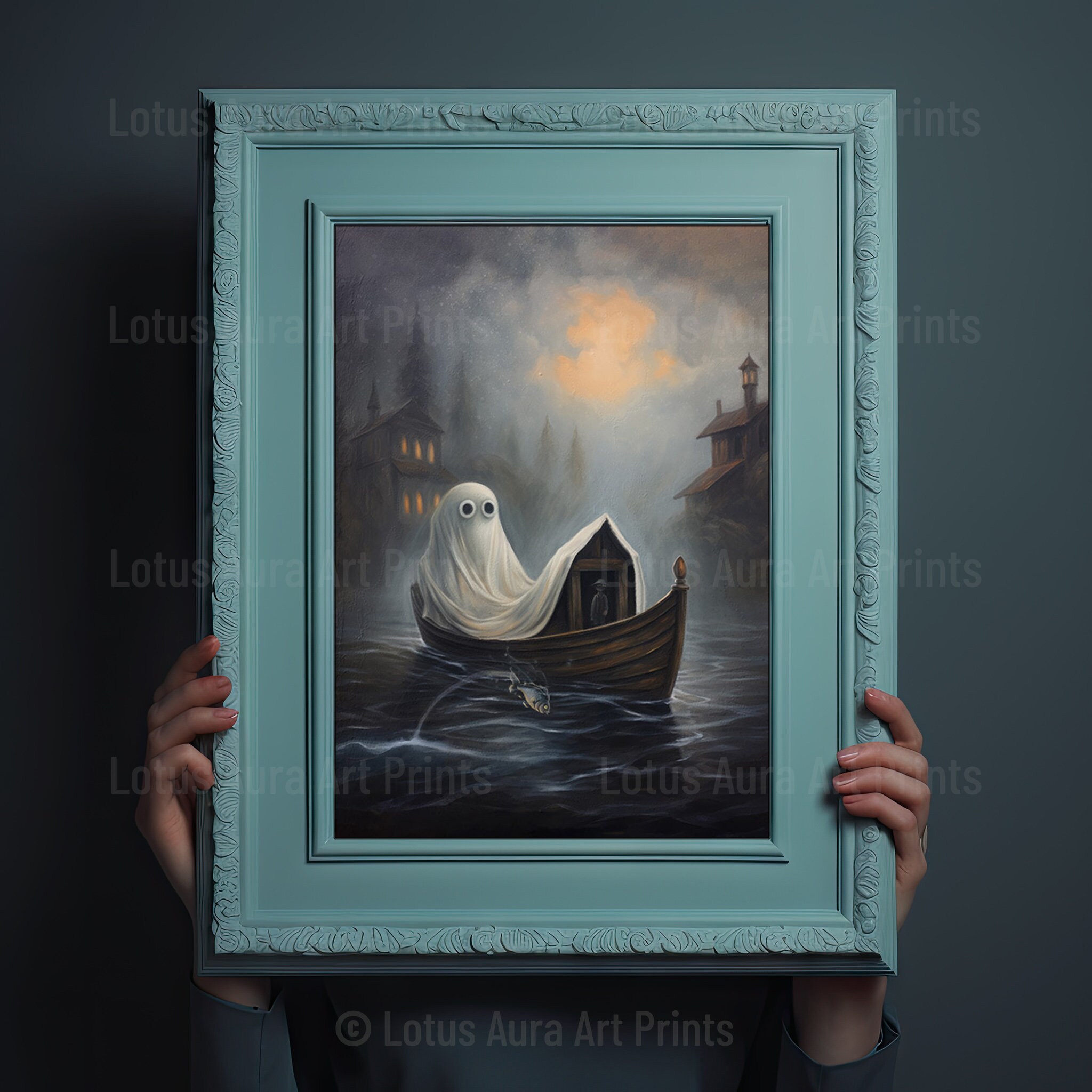 Ghost on A Boat Poster Sheeted Ghost Art Print Halloween - Etsy