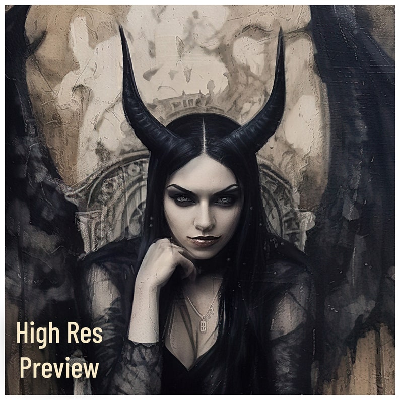 Lilith Sitting Throne Devil Print, Demon Vintage Dark Art, Occult ...