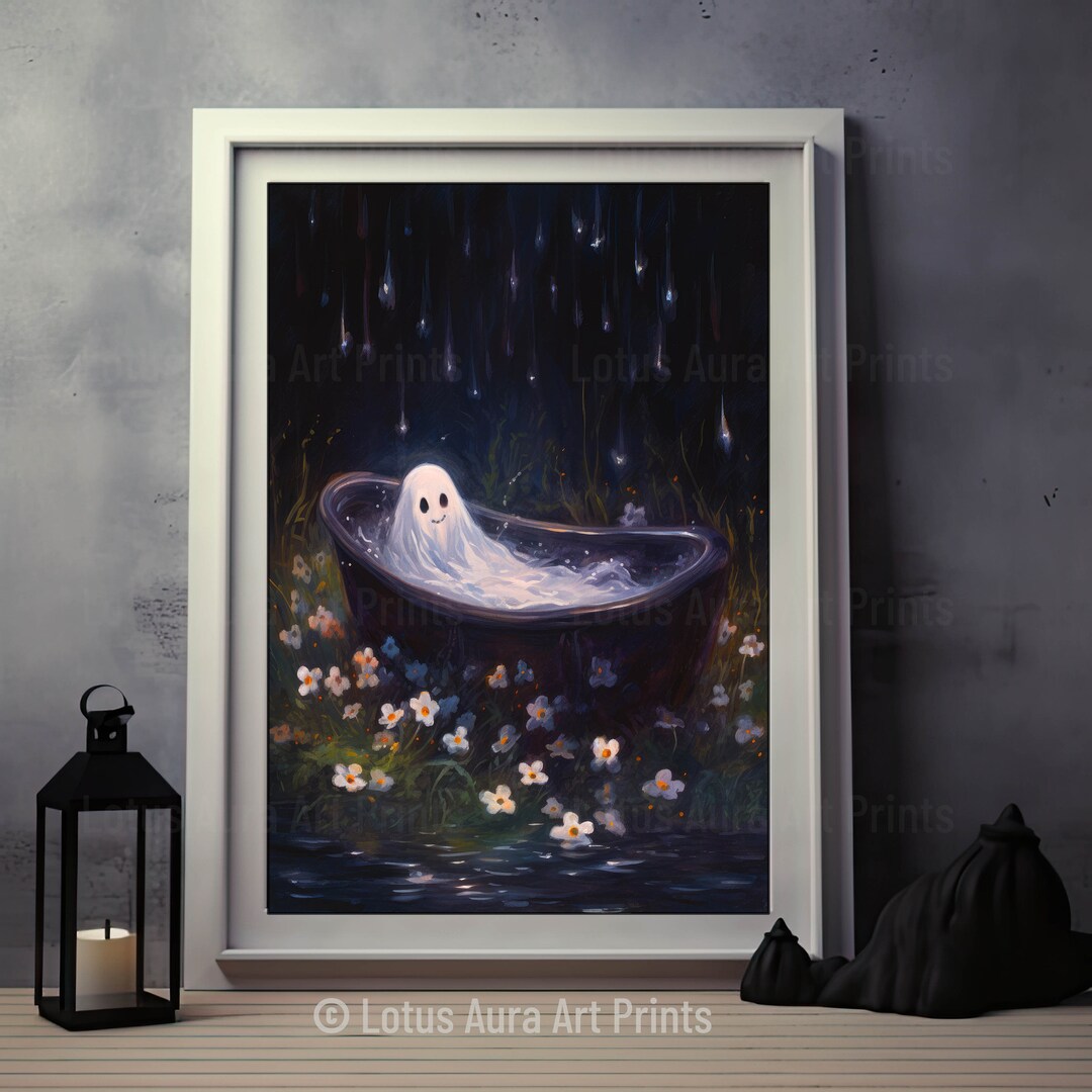Ghost in the Bathtub Halloween Decor Ghost Bathroom Print - Etsy