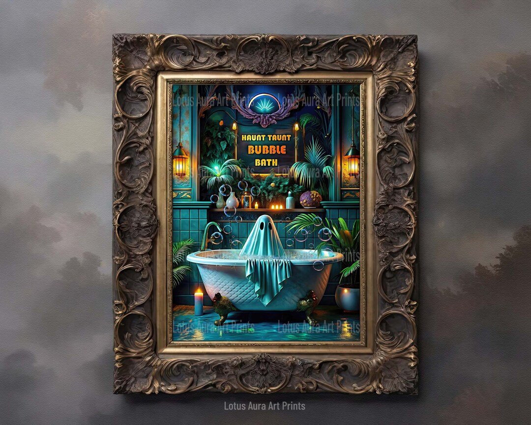 Ghost in the Bathtub Bathroom Print, Tropical Gothic Bathroom Decor ...