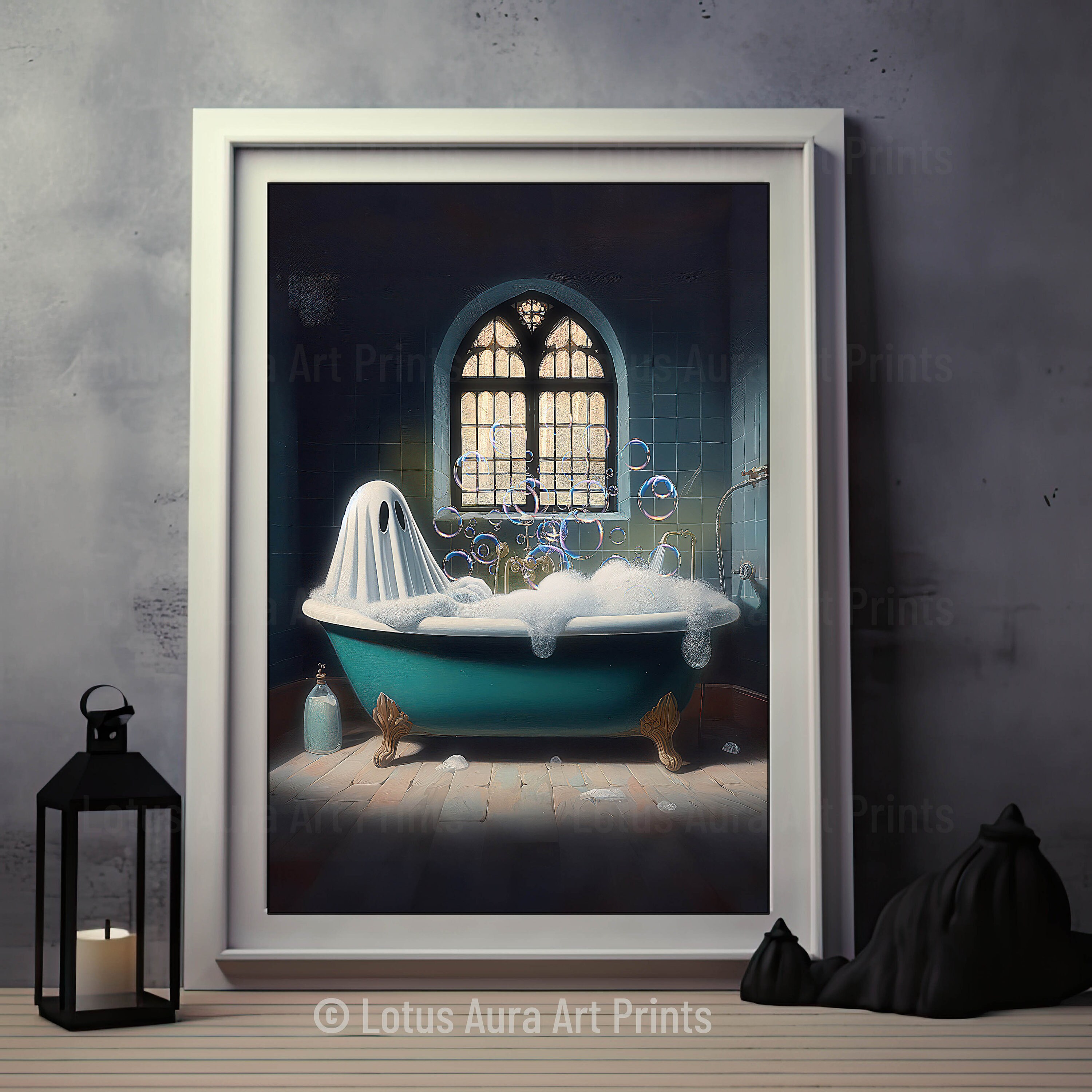 Ghost in Bathtub Bubble Bath, Halloween Decor, Haunting Ghost, Art ...