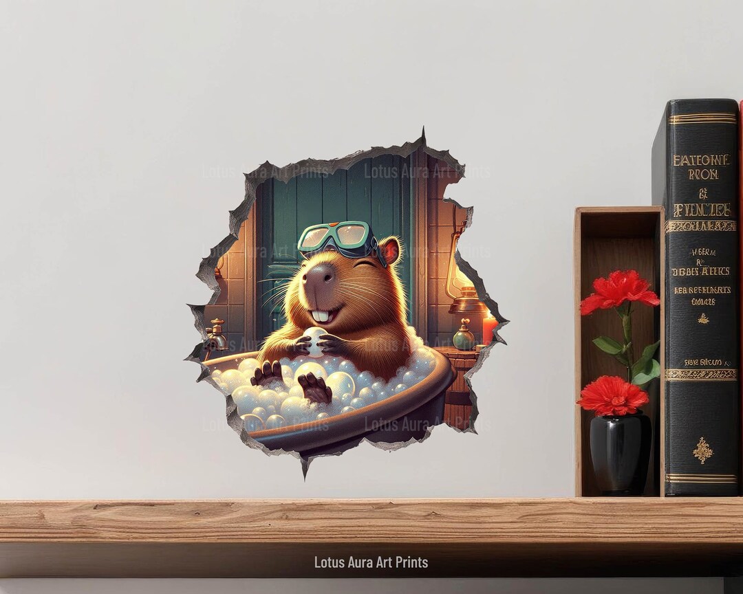 Capybara in Bathtub, 3d Mouse Sticker, Mouse Wall Decal, Bathroom Gift ...