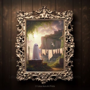 Ghost Doing Laundry Print, Gouache Painting, Ghost Laundry Print, Dark ...