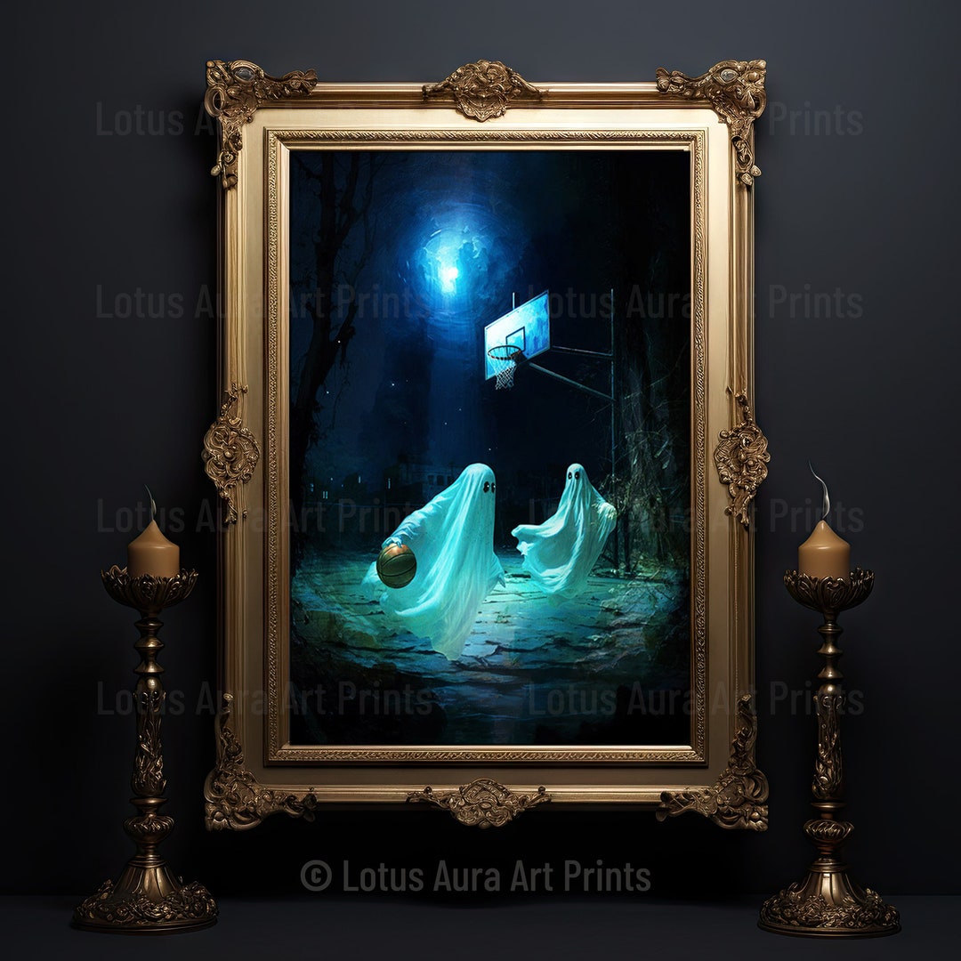 Ghost Basketball Print, Sheeted Ghost Art Print, Halloween Ghost Spooky ...