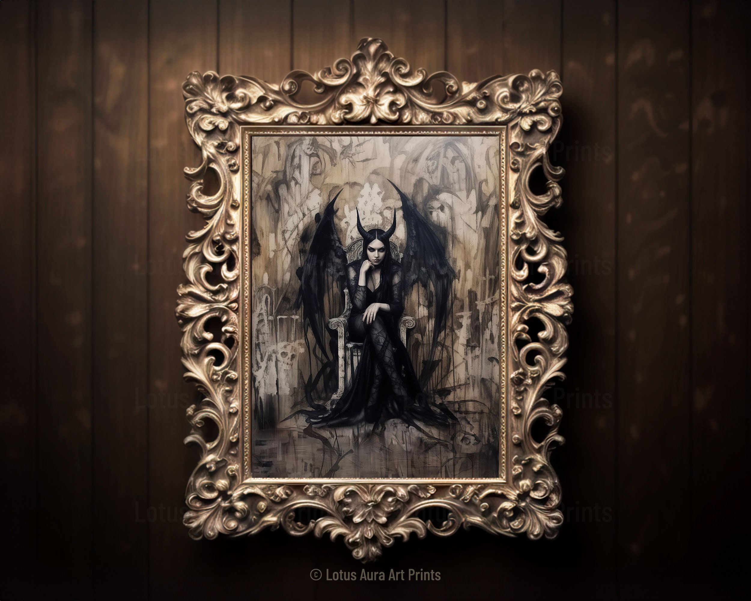 Lilith Sitting Throne Devil Print, Demon Vintage Dark Art, Occult ...