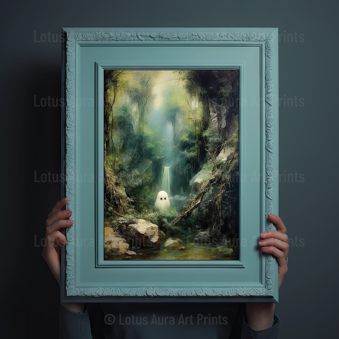 Ghost in Waterfall Poster, Sheeted Ghost Art Print, Ghost Painting, Art ...