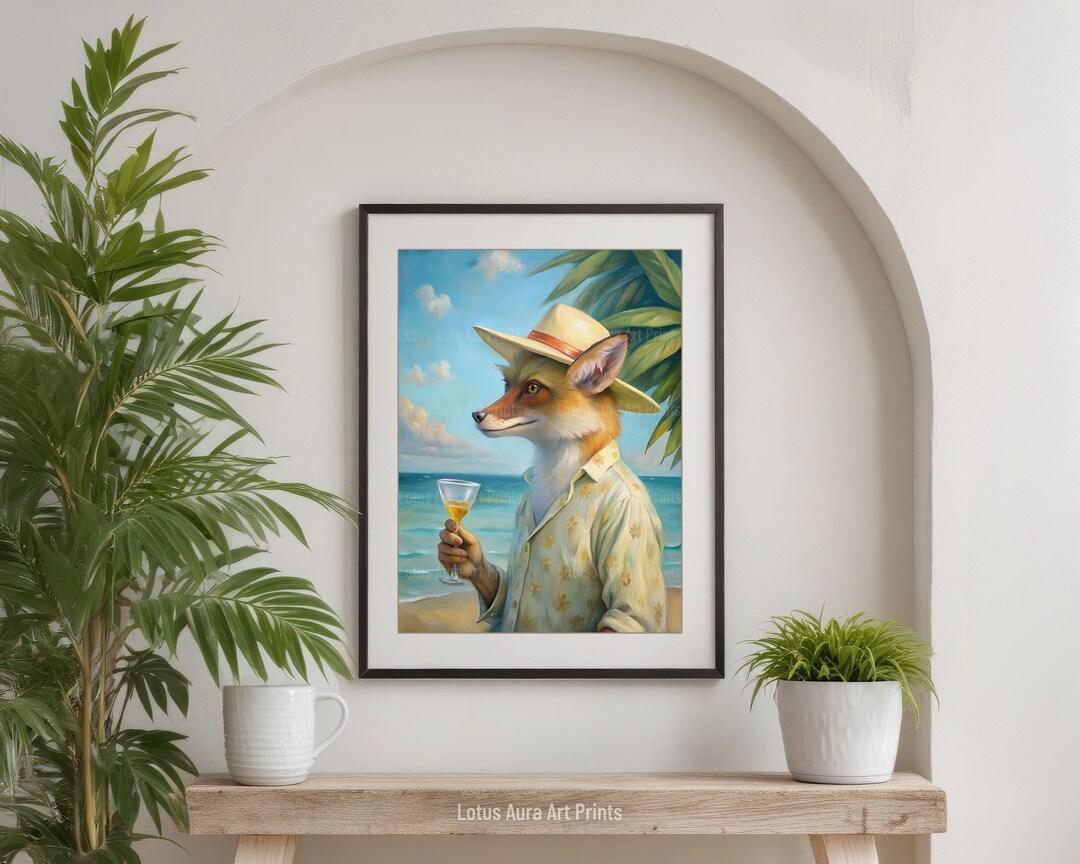 Retro Fox Cocktail Wall Art, Trendy Modern Bar Cart Decor, Funny ...
