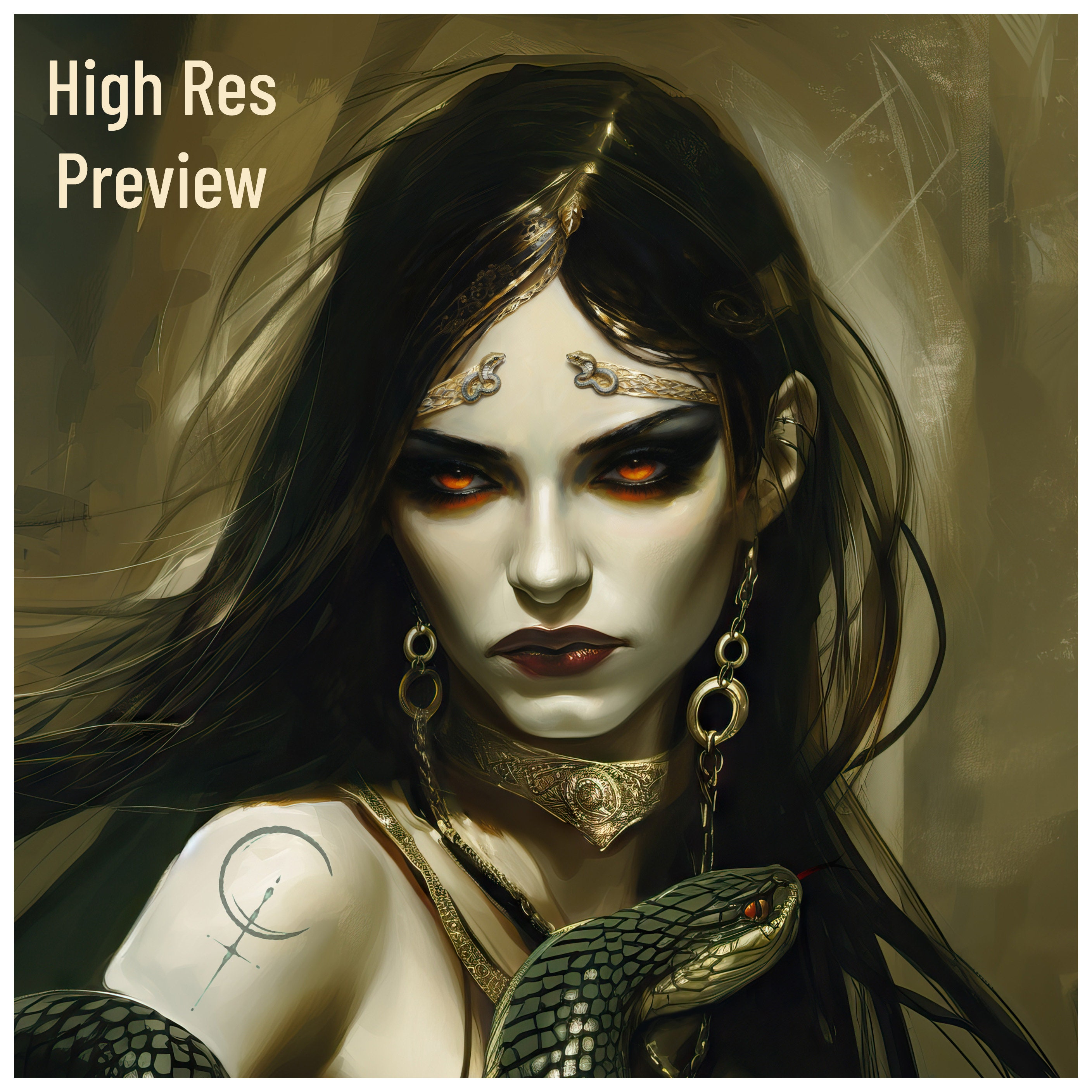 Lilith With Serpents Devil Print on Canvas, Demon Vintage Dark Art ...