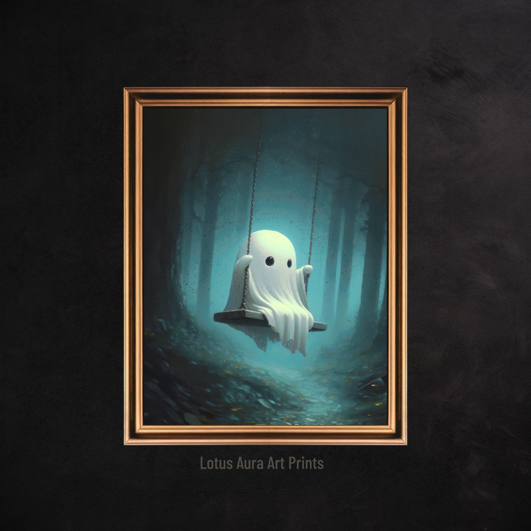 Ghost on A Swing Poster Sheeted Ghost Art Print Halloween - Etsy