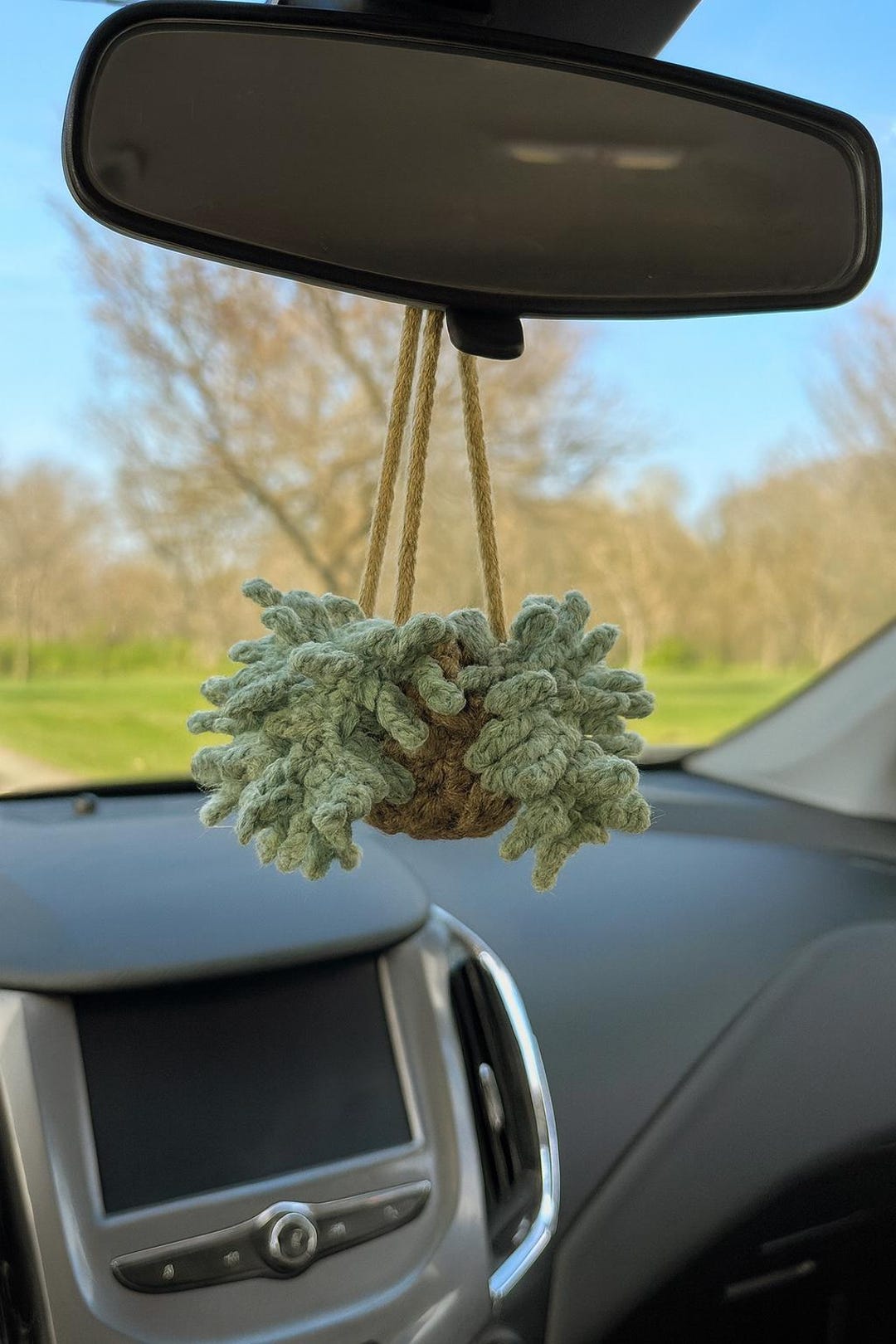 Mini Crochet Hanging Faux Plant Basket With Fern or Pathos. Car Charm ...