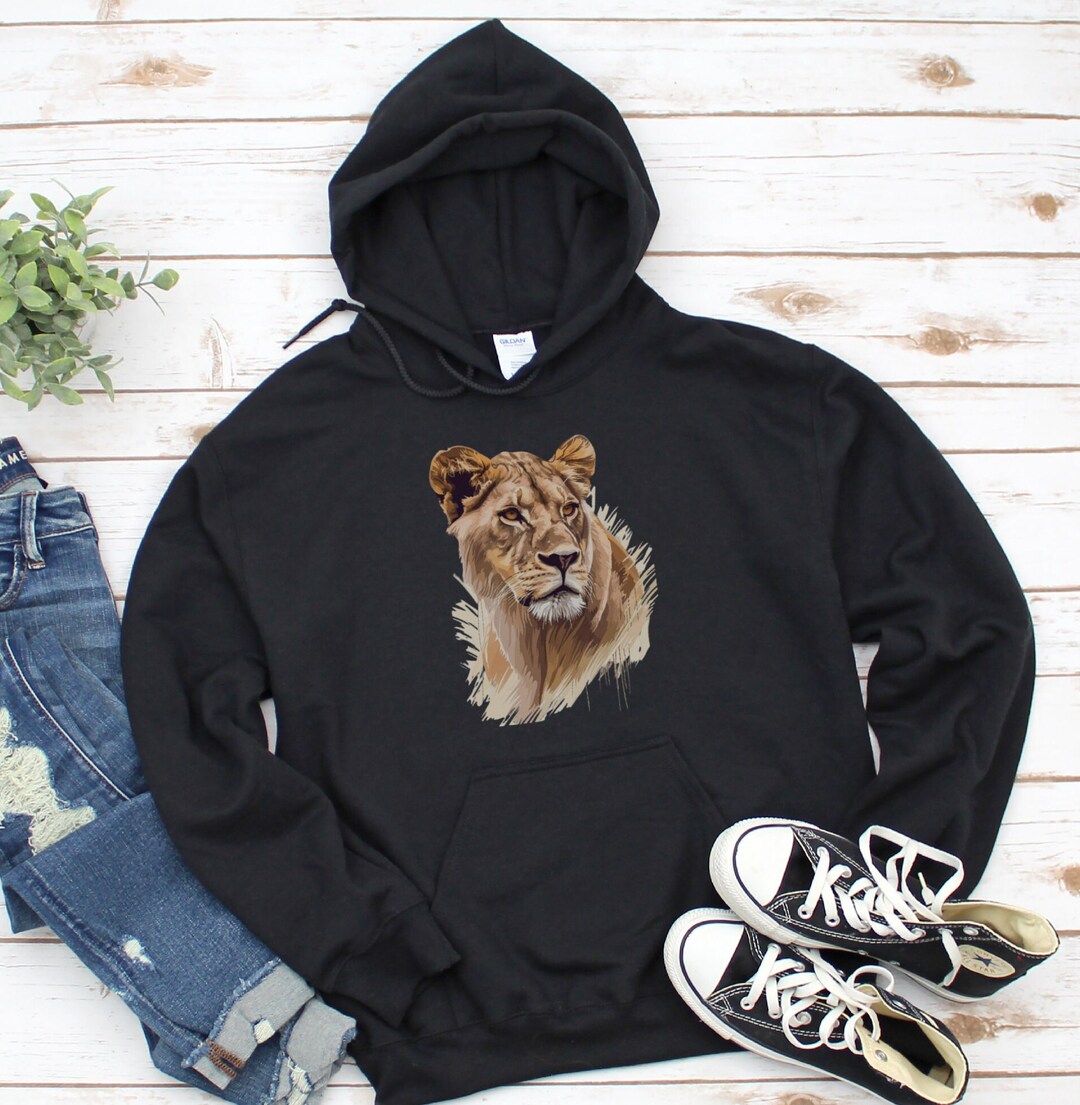 Lioness Graphic Hoodie, Lioness Fashion Pullover, Majestic Lioness ...