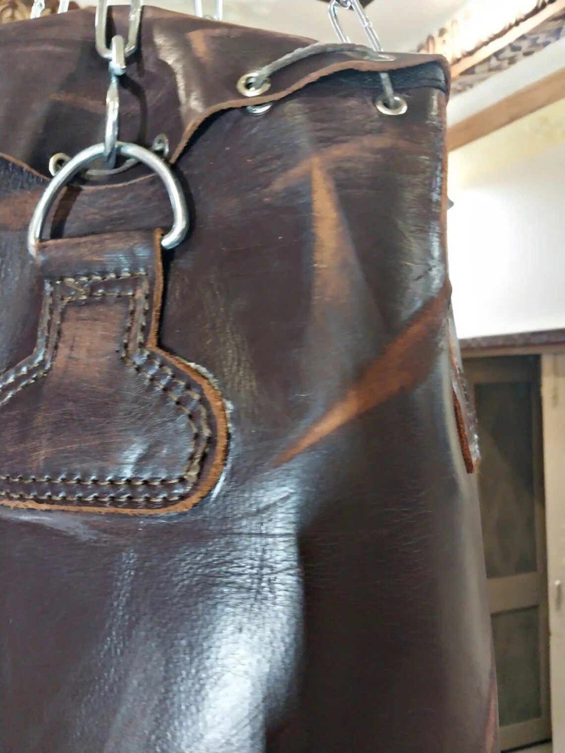 Retro Antique Old School Vintage Ripped Leather Style Punching Bag ...