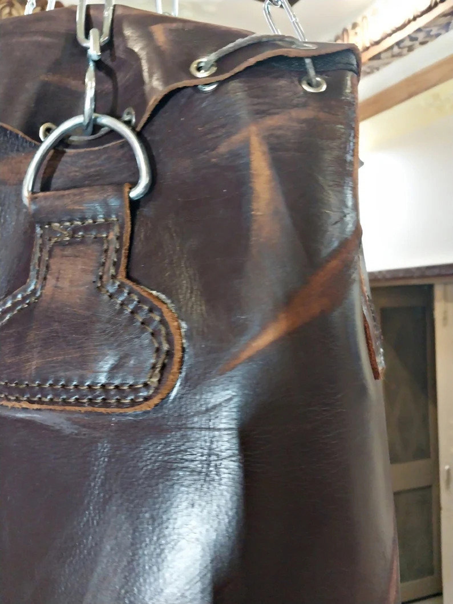 Retro Antique Old School Vintage Ripped Leather Style Punching Bag, Boxing Bag, Heavy Bag, Gym ...