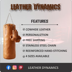 Ultimate Deluxe Tan Vintage Leather Punching Bag, Training Boxing Bag, MMA Kickboxing, Handmade ...