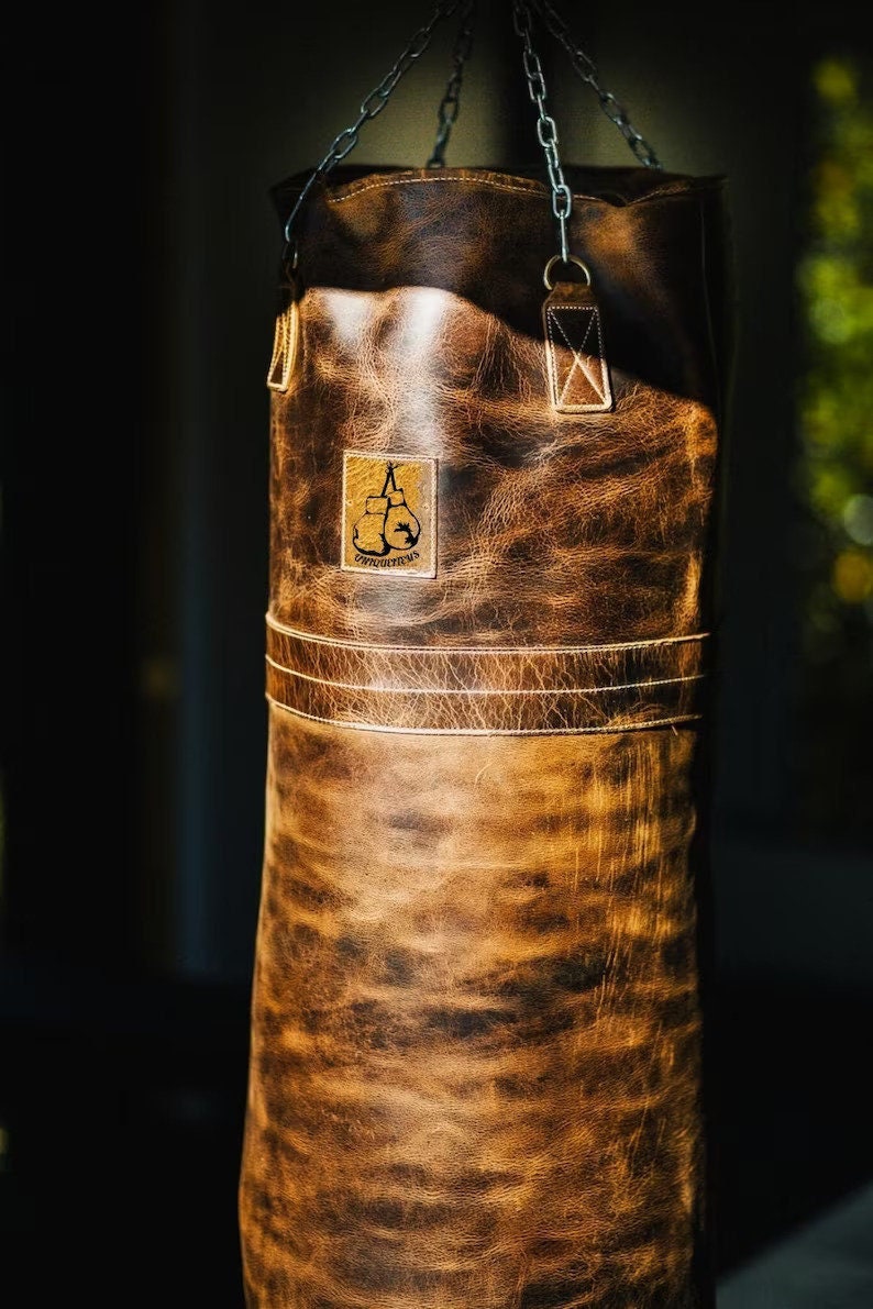 Retro Vintage Leather Punching Bag, Boxing Bag, MMA Kickboxing,handmade ...