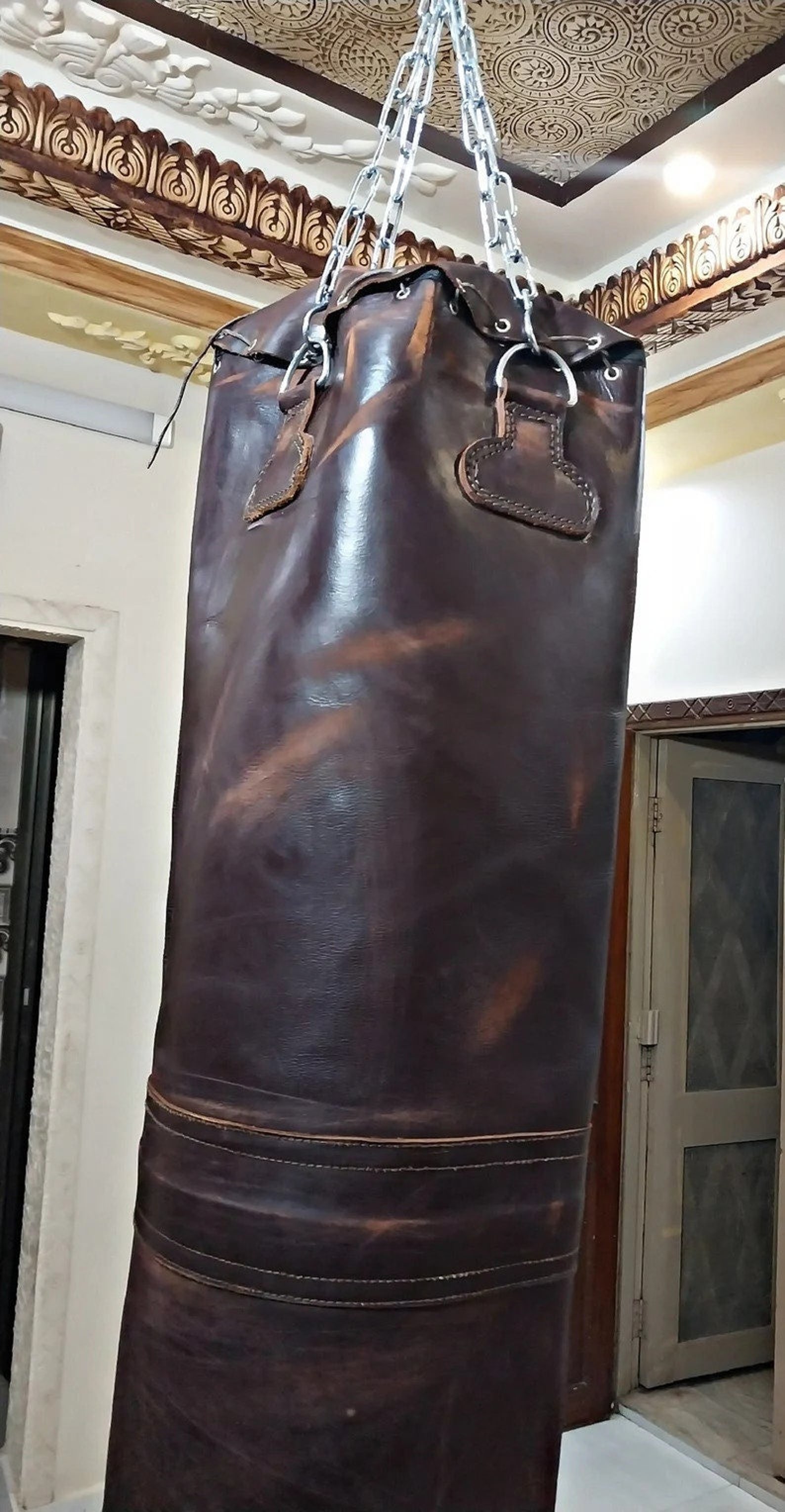 Retro Antique Old School Vintage Ripped Leather Style Punching Bag, Boxing Bag, Heavy Bag, Gym ...