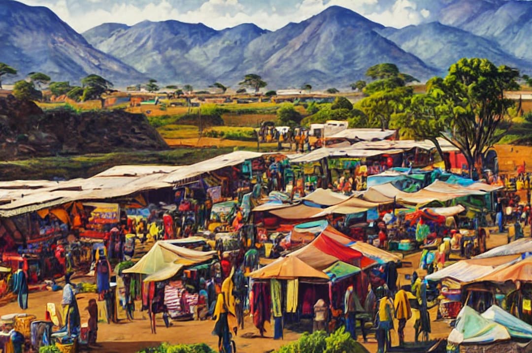 DOWNLOADABLE and PRINTABLE ART | African Market Scene Overlooking a ...