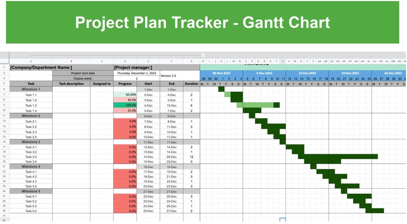 GANTT CHART | Project Planner | Google Sheets/excel Task Tracker - Etsy