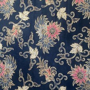 Indonesian Floral Batik in Black, Pink White Floral Patterned Fabric on ...