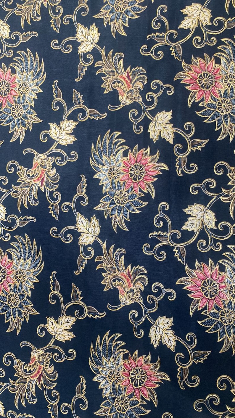 Indonesian Floral Batik in Black, Pink White Floral Patterned Fabric on ...