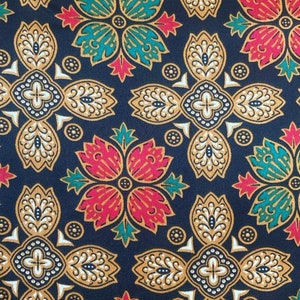 Indonesian Silk Batik Fabric Black, Gold, Green & Red Geomtetric Motif ...