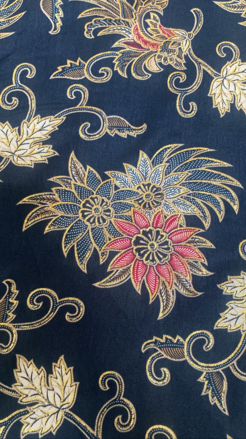 Indonesian Floral Batik in Black, Pink White Floral Patterned Fabric on ...