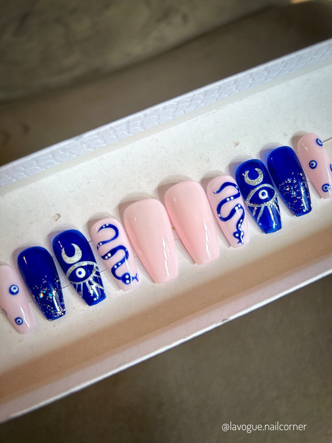 Evil Eyes Press on Nails Coffin, Snake Fake or False Nails, Handmade ...