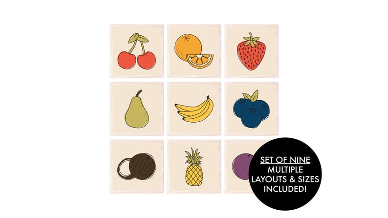 Neutral Beige Fruit Art Print Set - Kitchen Gallery Wall (digital ...