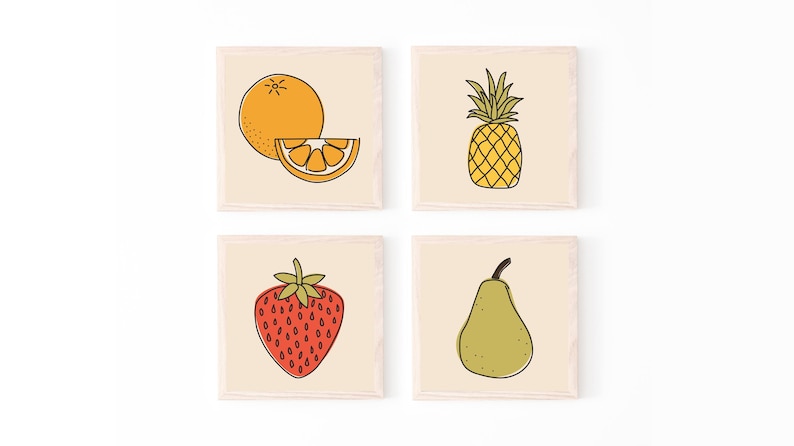 Neutral Beige Fruit Art Print Set - Kitchen Gallery Wall (digital ...