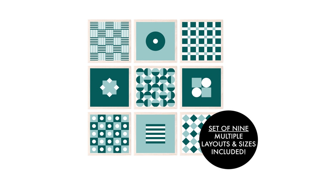 Geometric Art Print Set – Blue Green Teal Gallery Wall (digital ...