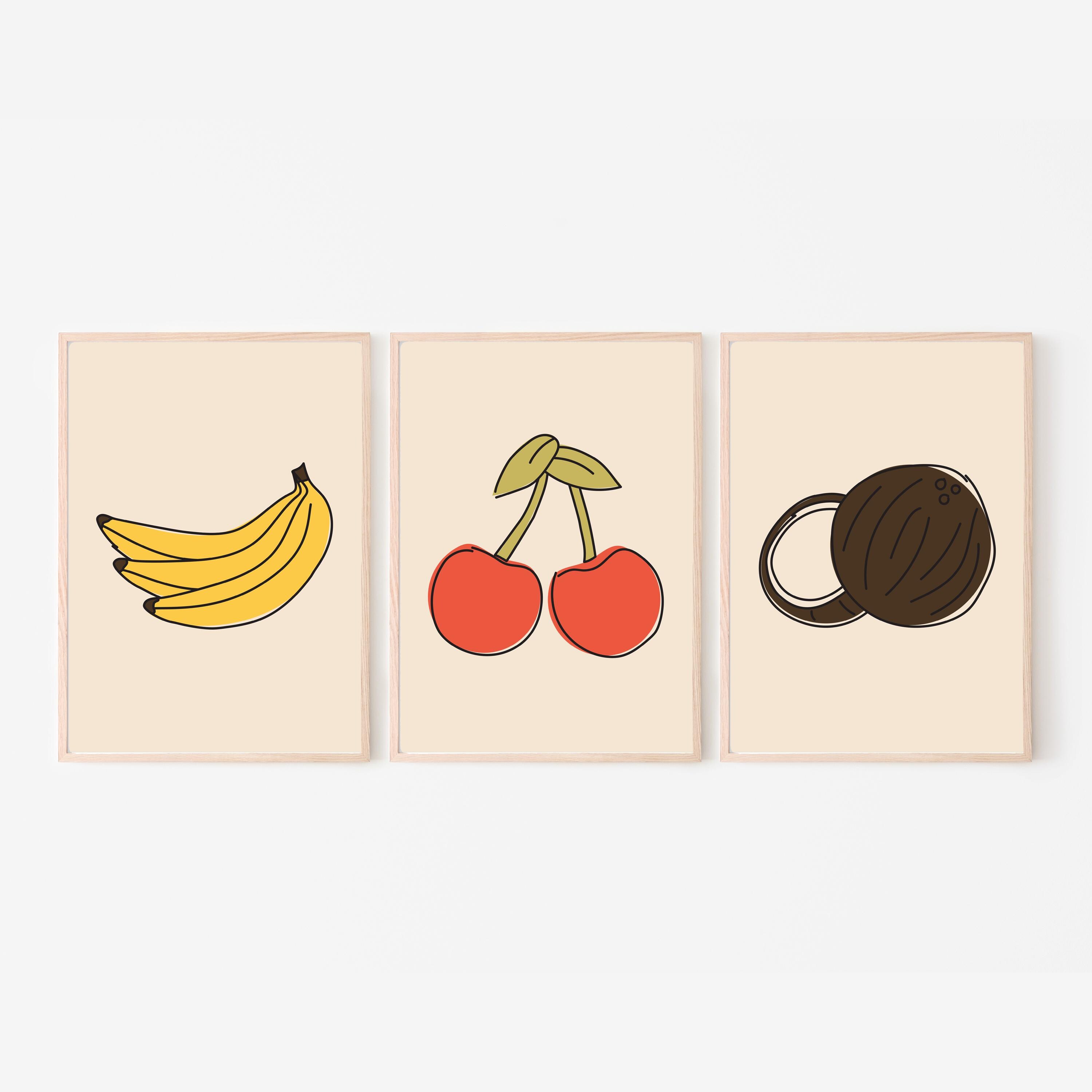 Neutral Beige Fruit Art Print Set - Kitchen Gallery Wall (digital ...