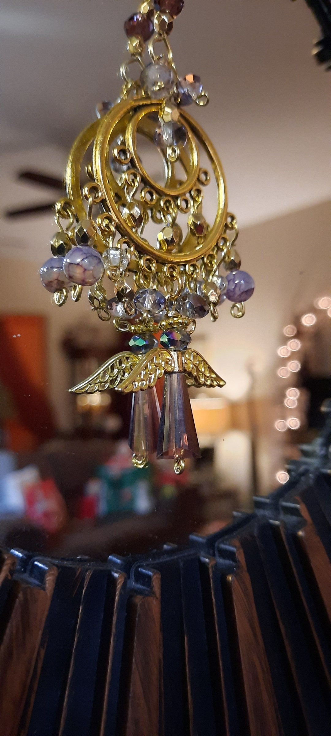 Mini Angel Suncatcher With Lavender and Purple Faceted Glass With Gold ...