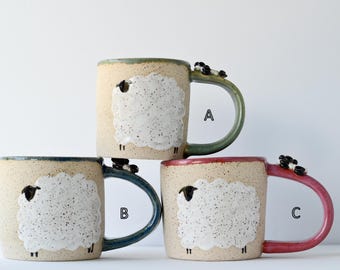 Little Sheep Mugs With Sheep Thumbrest Handmade Pottery Handmade ...