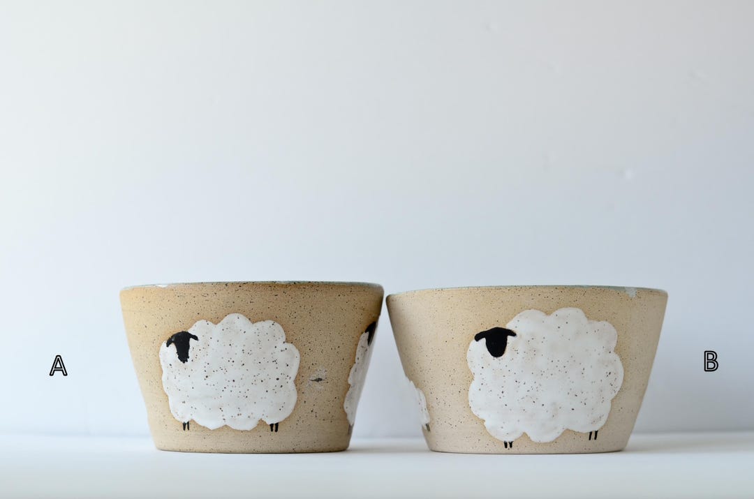 Celadon Large Sheep Bowls With 3 Sheep | Handmade Pottery - Etsy